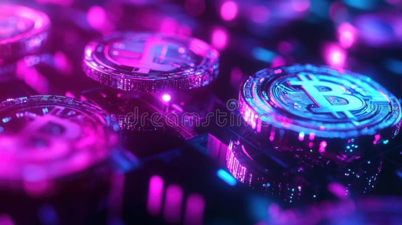 Bright Cryptocurrency Coins in a Futuristic Digital Financial Concept ...