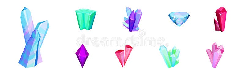 Bright Crystals or Quartz and Faceted Stones Vector Set Stock Vector ...