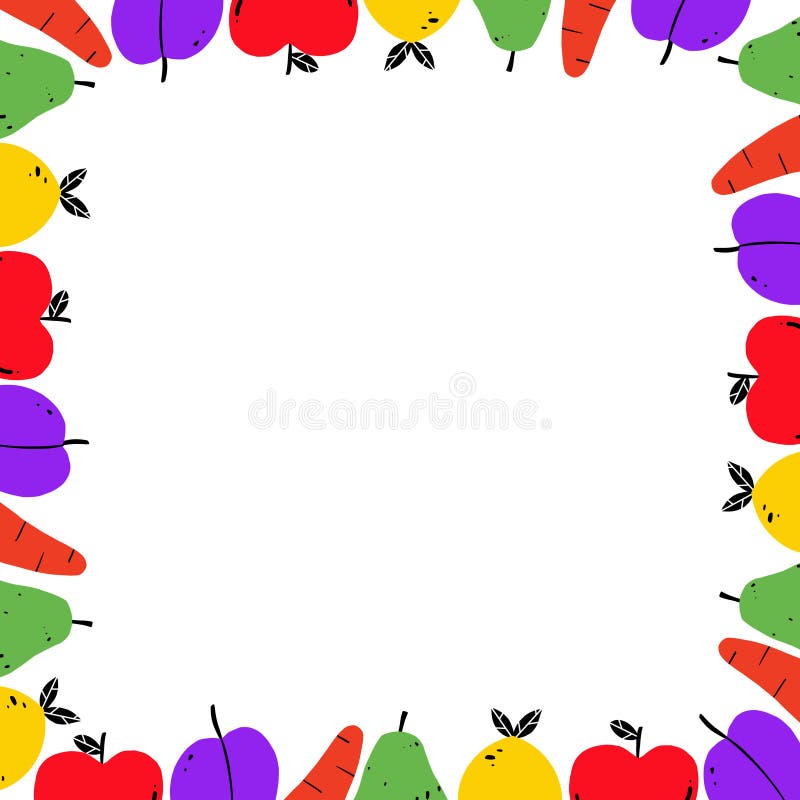 Bright and Cute Fruit and Vegetables Frame Vector Illustration Stock ...
