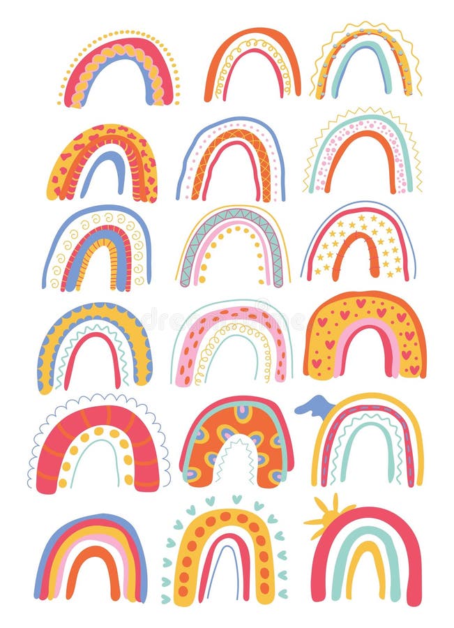 Bright Cute Rainbows on a Dark Background. Magic Rainbow. Vector ...