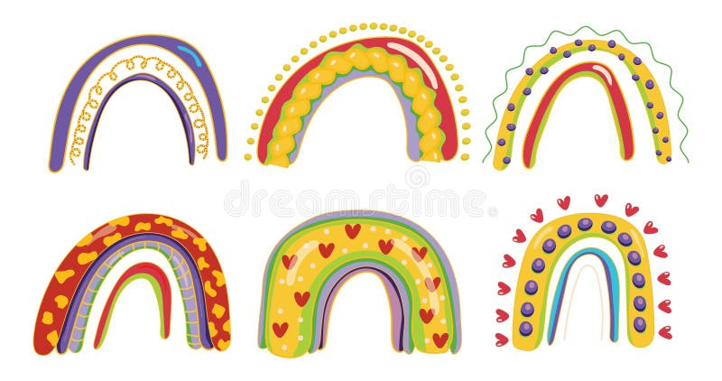 Bright Cute Rainbows on a Dark Background. Magic Rainbow. Vector ...