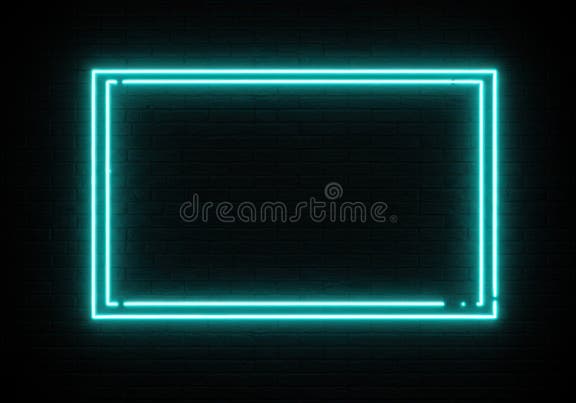 Bright Cyan Neon Rectangular Frame on Dark Brick Wall Stock Photo ...