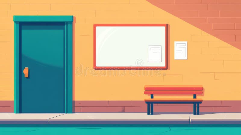 Bright D Animated Classroom Scene Featuring Benches, a Whiteboard, and ...