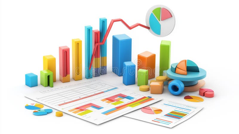 Bright 3D Bar and Pie Charts, Tracking Growth and Data in Vivid Colors ...