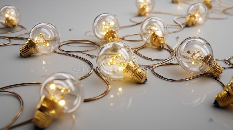 Bright 3D Design of Linked Lightbulbs by Wires Representing ...