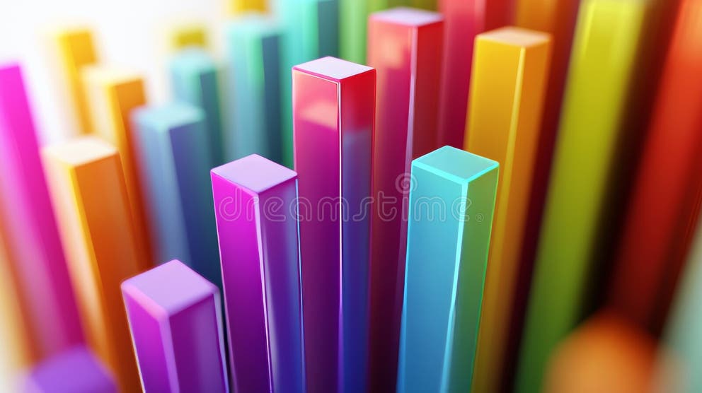Bright 3D Graphs and Charts for Digital Marketing Data Analysis Stock ...