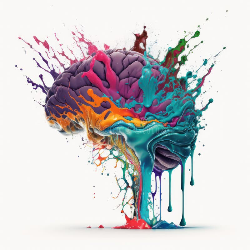 Bright 3d Human Brain in Multi-colored Splashes on a White Background ...