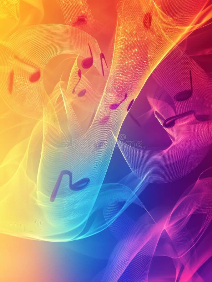 Colorful 3D Music Notes Floating through Vibrant Abstract Waves of ...