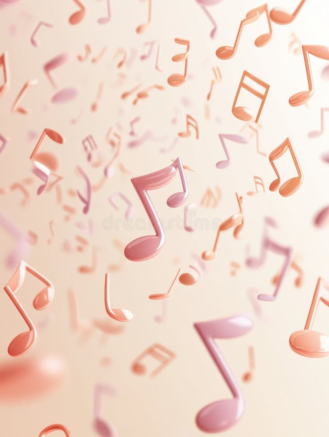 3D Music Notes Cascading through a Soft Background Creating a Dreamy ...