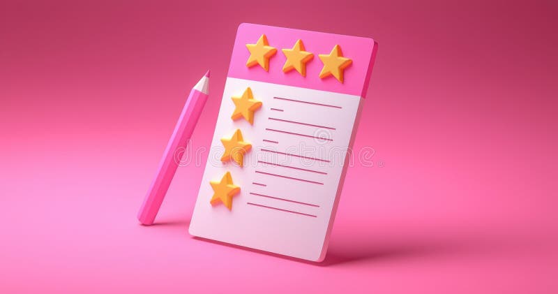 3D Illustration of a Review Form with Stars and Colorful Pen Stock ...