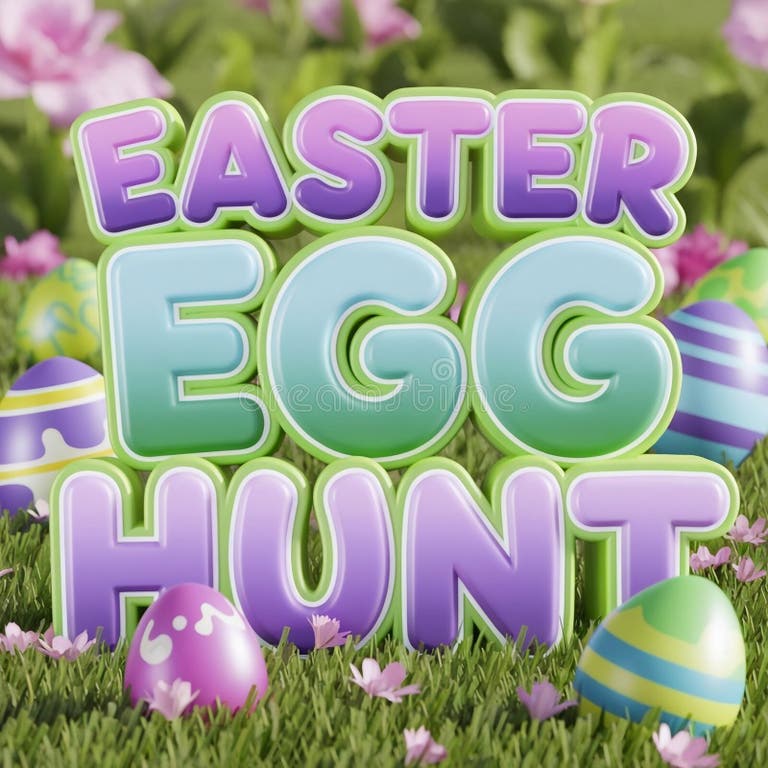 Bright 3D Text Easter Egg Hunt in Cartoon Style. Stock Illustration ...