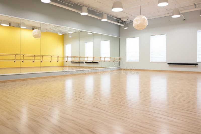 Bright Dance Hall with Windows. Class with a Bar for Ballet Lessons and ...