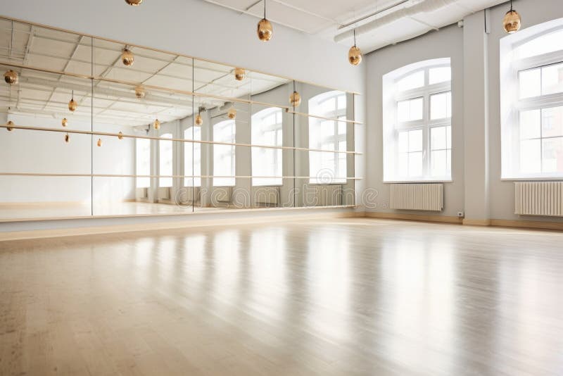 Bright Dance Hall with Windows. Class with a Bar for Ballet Lessons and ...