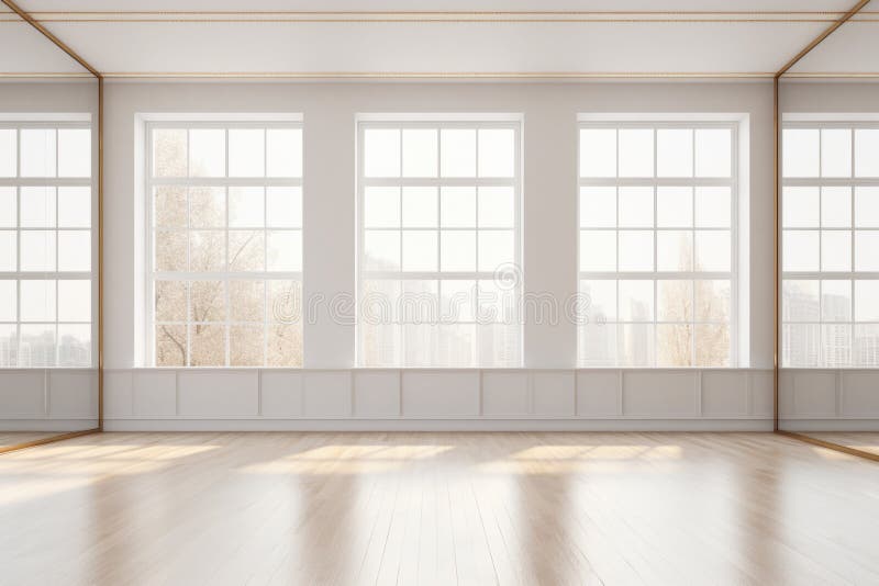 Bright Dance Hall with Windows. Class with a Bar for Ballet Lessons and ...