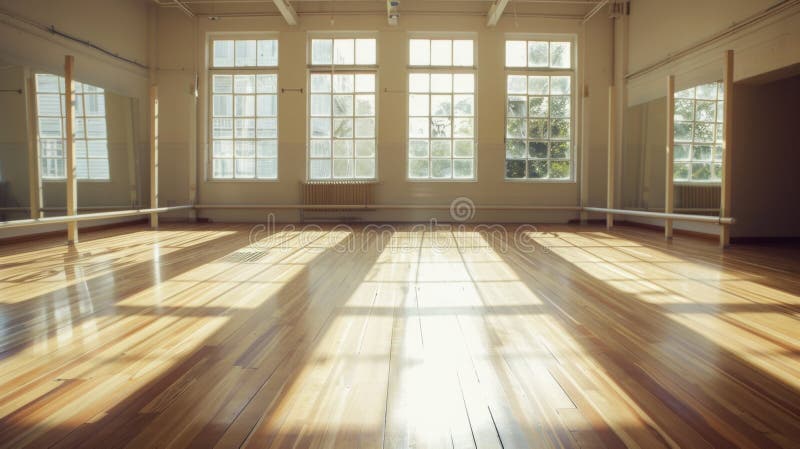 Sunny Dance Studio with Wood Floor Stock Image - Image of empty, space ...