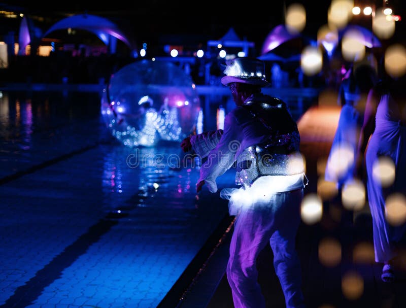 Bright Dancer by the Pool in Summer Night Party Stock Image - Image of ...