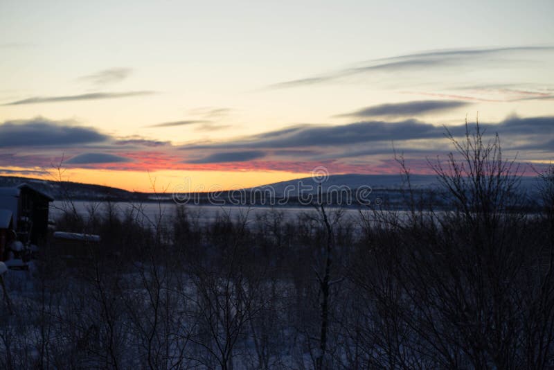Bright Dawn in Winter with Large Clouds Stock Image - Image of natural ...