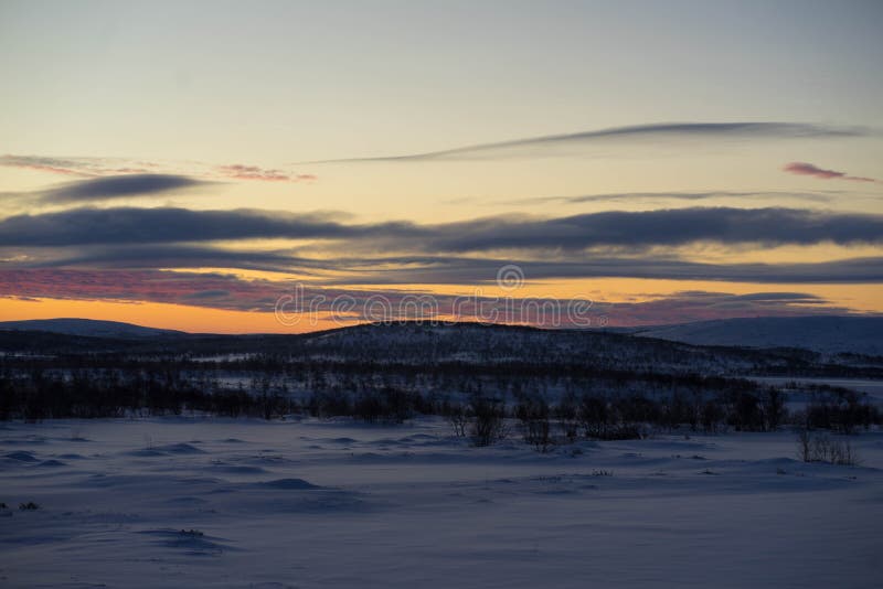 Bright Dawn in Winter with Large Clouds Stock Photo - Image of cold ...