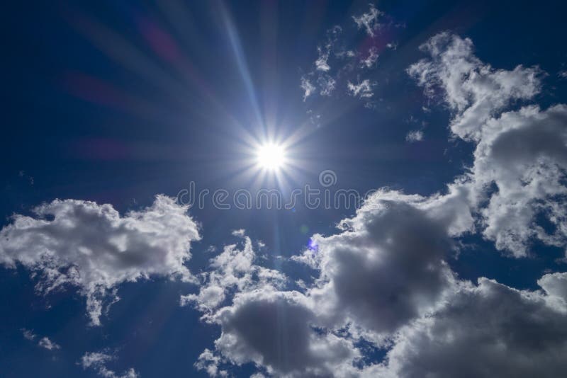 Bright Daylight Sun in Blue Sky with Clouds Stock Photo - Image of ...