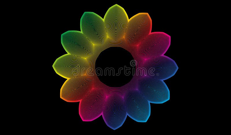 Bright Decorative Rainbow Round Frame on Black Background, Design ...