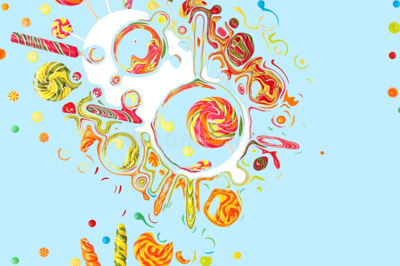 Bright Design with Many Different Candies on Pale Light Blue Background ...