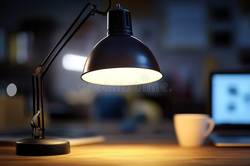 Bright Desk Lamp Illuminates Office Workspace with Warm Light Stock ...