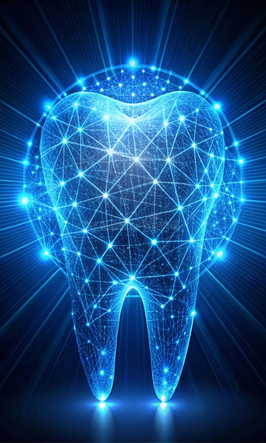 Bright Digital Mesh Tooth Illustration, Emphasizing Future Dental ...