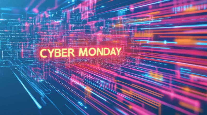 Bright Digital Text Announcing Cyber Monday, Surrounded by Colorful ...