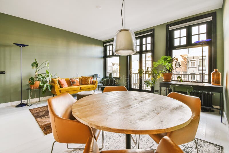 Bright dining room stock image. Image of clean, home - 225303647