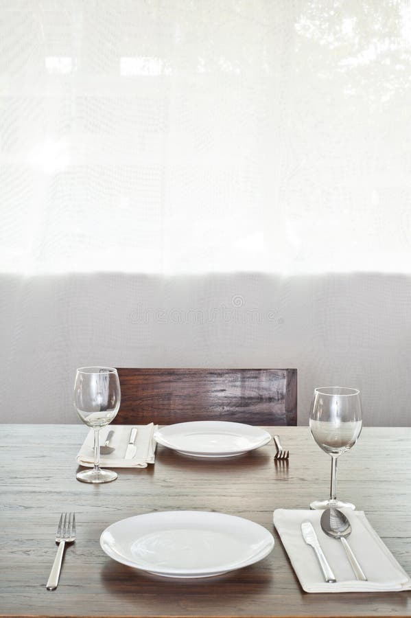 Bright Dinner Table Setup for Two Stock Photo - Image of glass ...