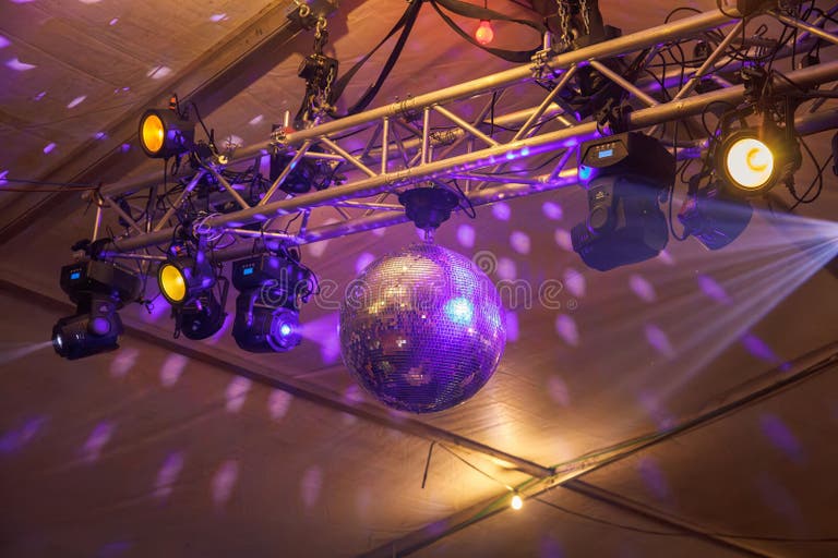 Bright Disco Ball and Stage Lights Illuminate Event Lighting Setup ...