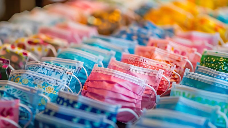 A Bright Display of Face Masks on a Table Stock Illustration ...