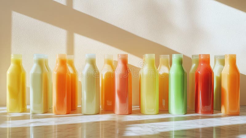 A Bright Display of Healthy Smoothie Bottles Arranged on a Marble ...
