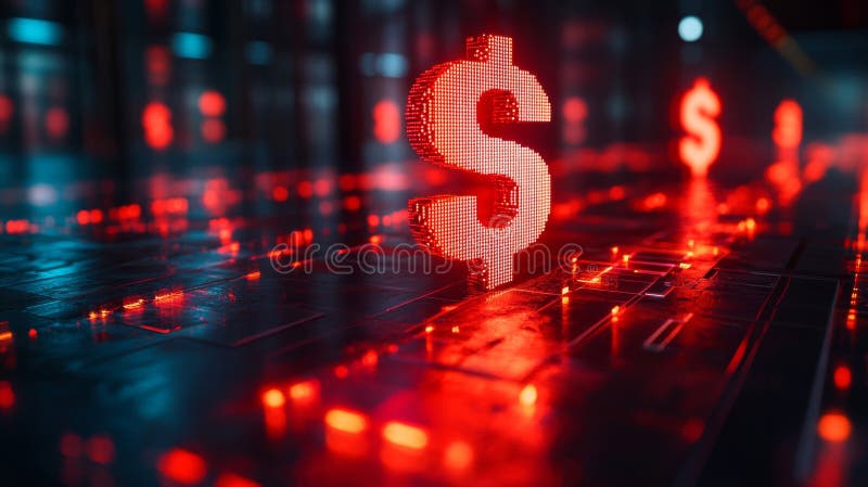 Digital Dollar Sign Glowing on a High-tech Circuit Board in a ...