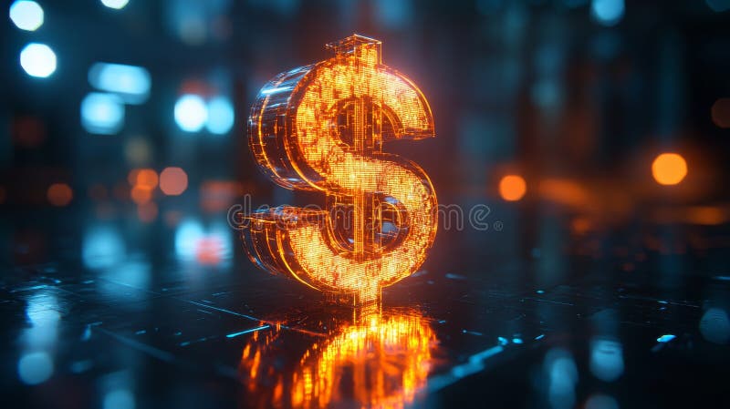 Digital Dollar Sign Glowing on a High-tech Circuit Board in a ...