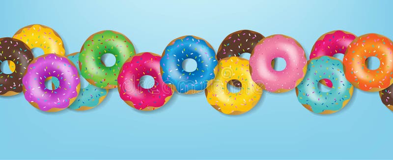 Bright Donuts Border Isolated Blue Background Stock Vector ...
