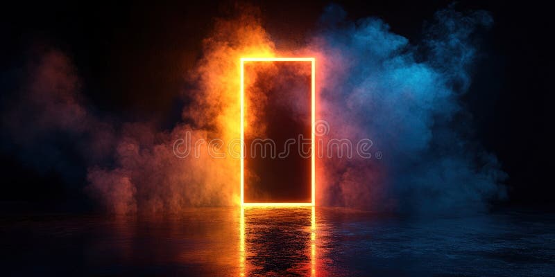 Bright Door Frame Surrounded by Colorful Smoke Creating a Surreal ...