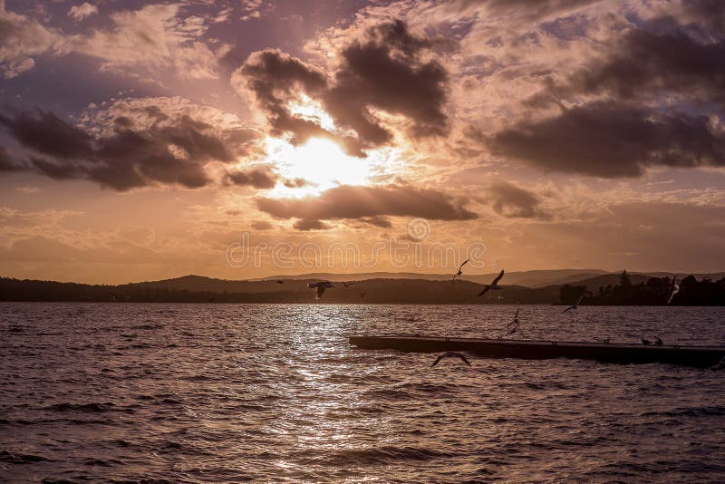 Bright Dramatic Sunset Sky with Sun Ray Shine from Cloud, Silhouette ...