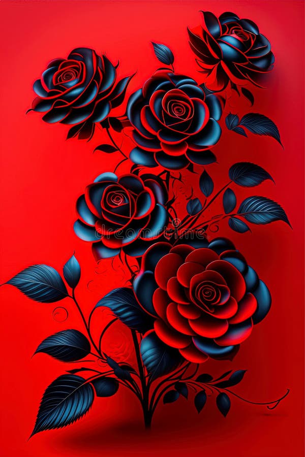 Bright Drawing of a Red Rose Close-up on a Red Background ...