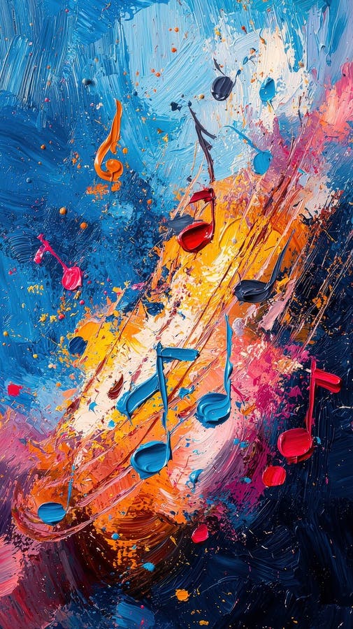 Flowing Musical Notes in Abstract Colorful Background Stock Photo ...
