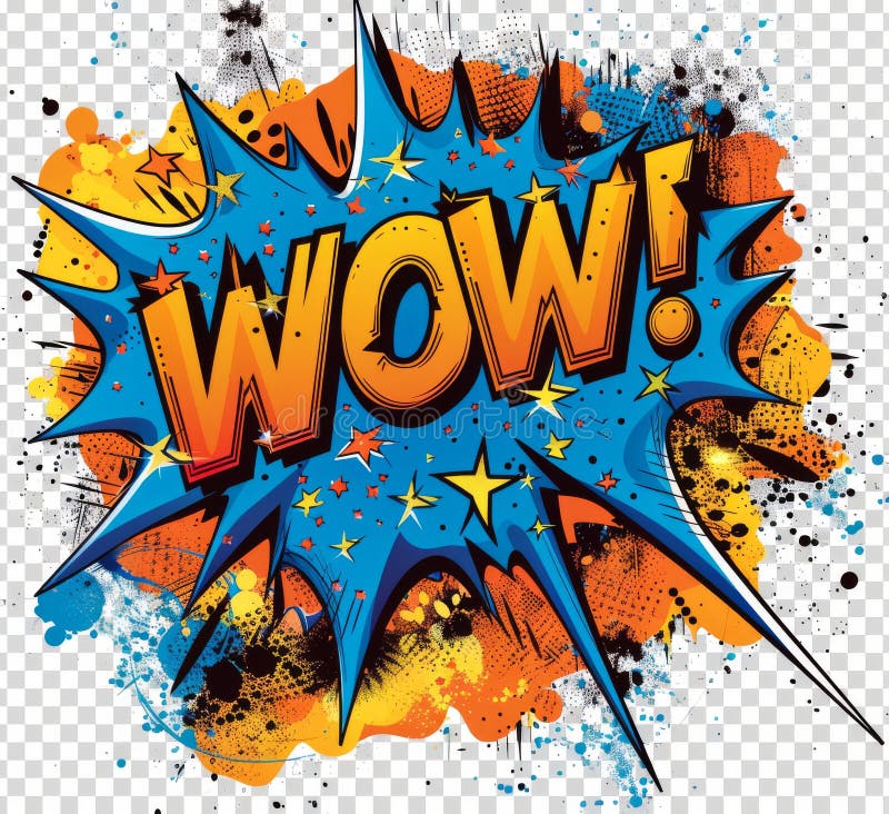 Vibrant Comic Style WOW Design with Colorful Explosion and Stars Stock ...