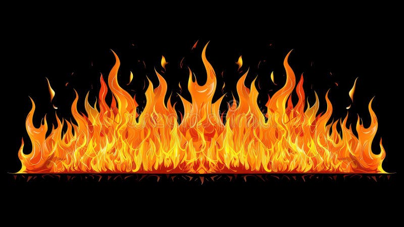 Bright and Dynamic Fire Flames Dance Against a Black Background ...