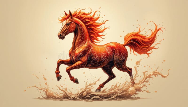 A Bright and Dynamic Galloping Horse with a Red Mane and Tail ...