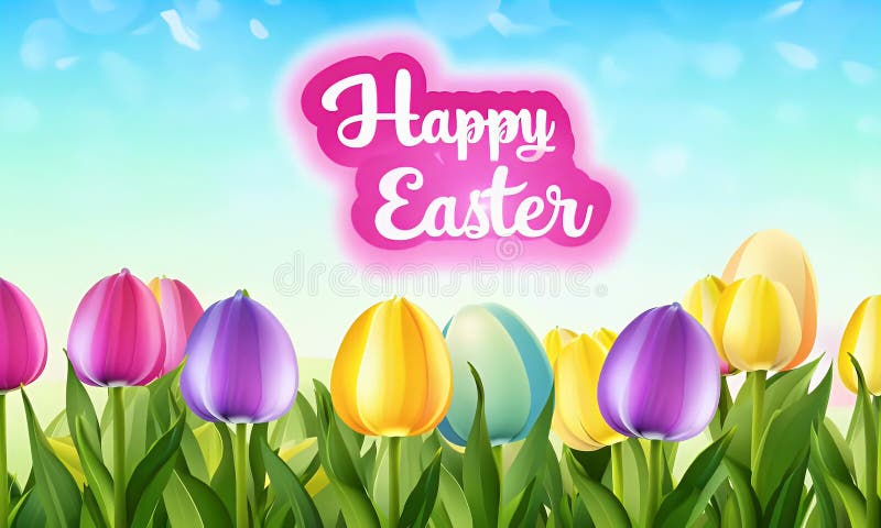 Bright Easter Animation with Painted Eggs, Blooming Tulips, and a ...