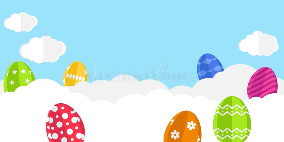 Bright Easter Border with Colorful Paper Cut Eggs and Clouds. Easter ...
