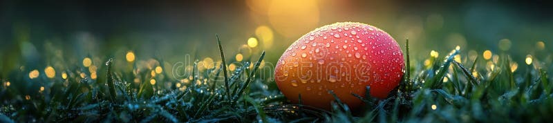 Bright Easter Egg in Dewy Grass with Soft Morning Light Stock ...