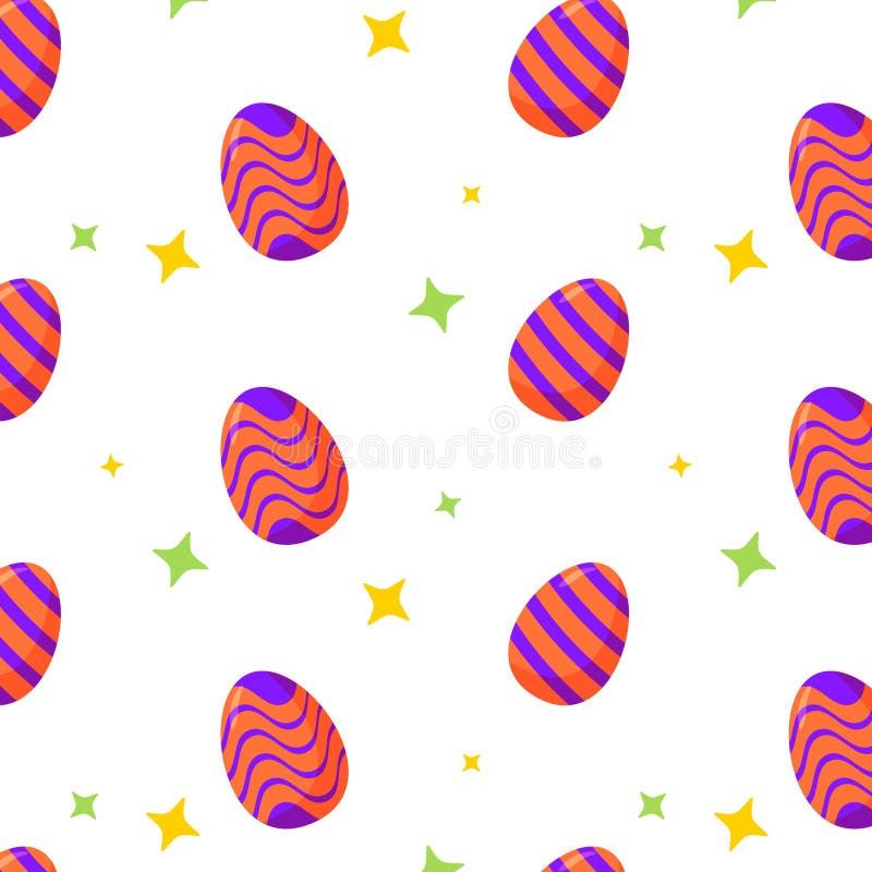 Bright Easter Eggs Pattern with Colorful Stars on White Background ...