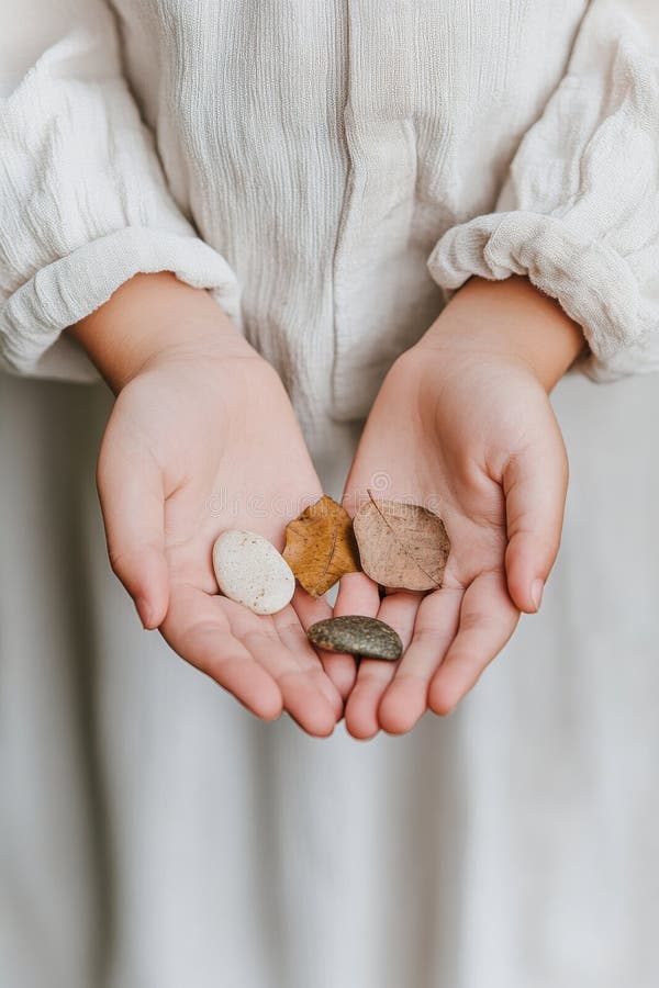Hands of a Young Girl Exploring Textures of Natural Objects in an ...