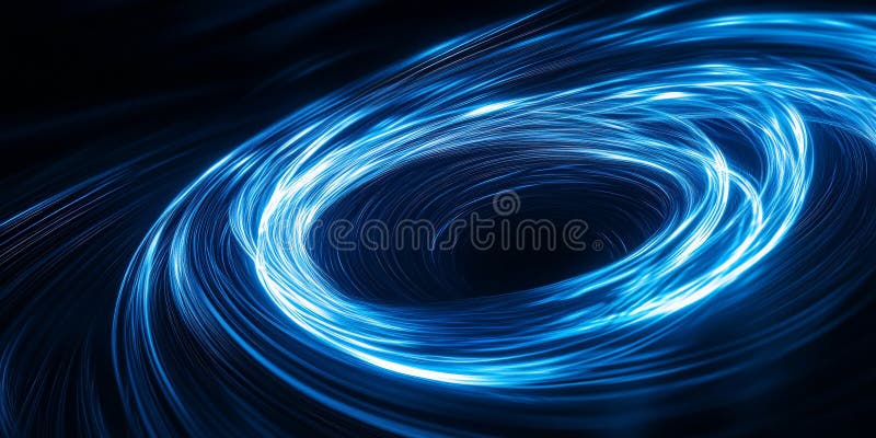 Bright Electric Blue Light Trails Twisting in a Spiral Around a Black ...