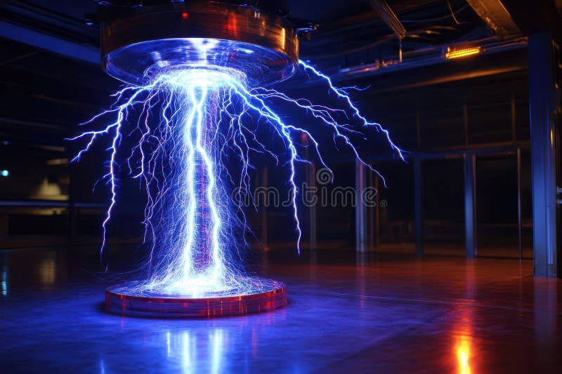 High Voltage Spark Generating Intricate Lightning Patterns in a Darkened Laboratory Setting ...